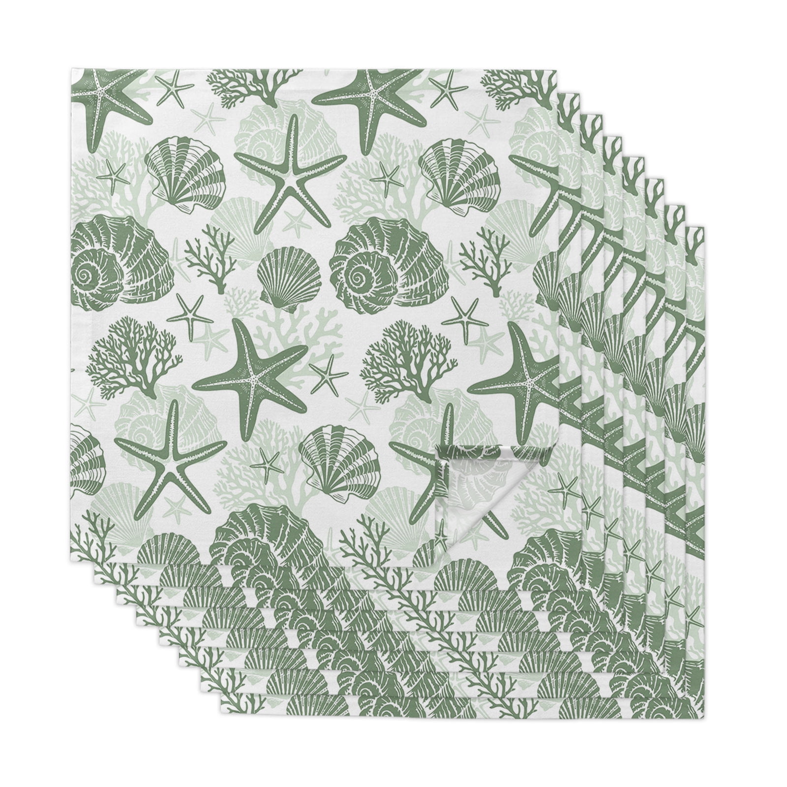 Cloth Napkins Set of 8 Coastal Starfish Shell Conch Cocktail Napkins ...