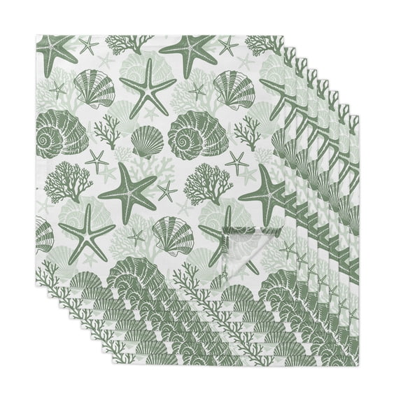 Cloth Napkins Set of 8 Coastal Starfish Shell Conch Cocktail Napkins ...