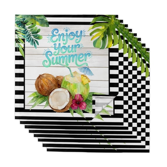 Cloth Napkins Set of 8 Coconuts Enjoy Summer Cocktail Napkins Palm ...