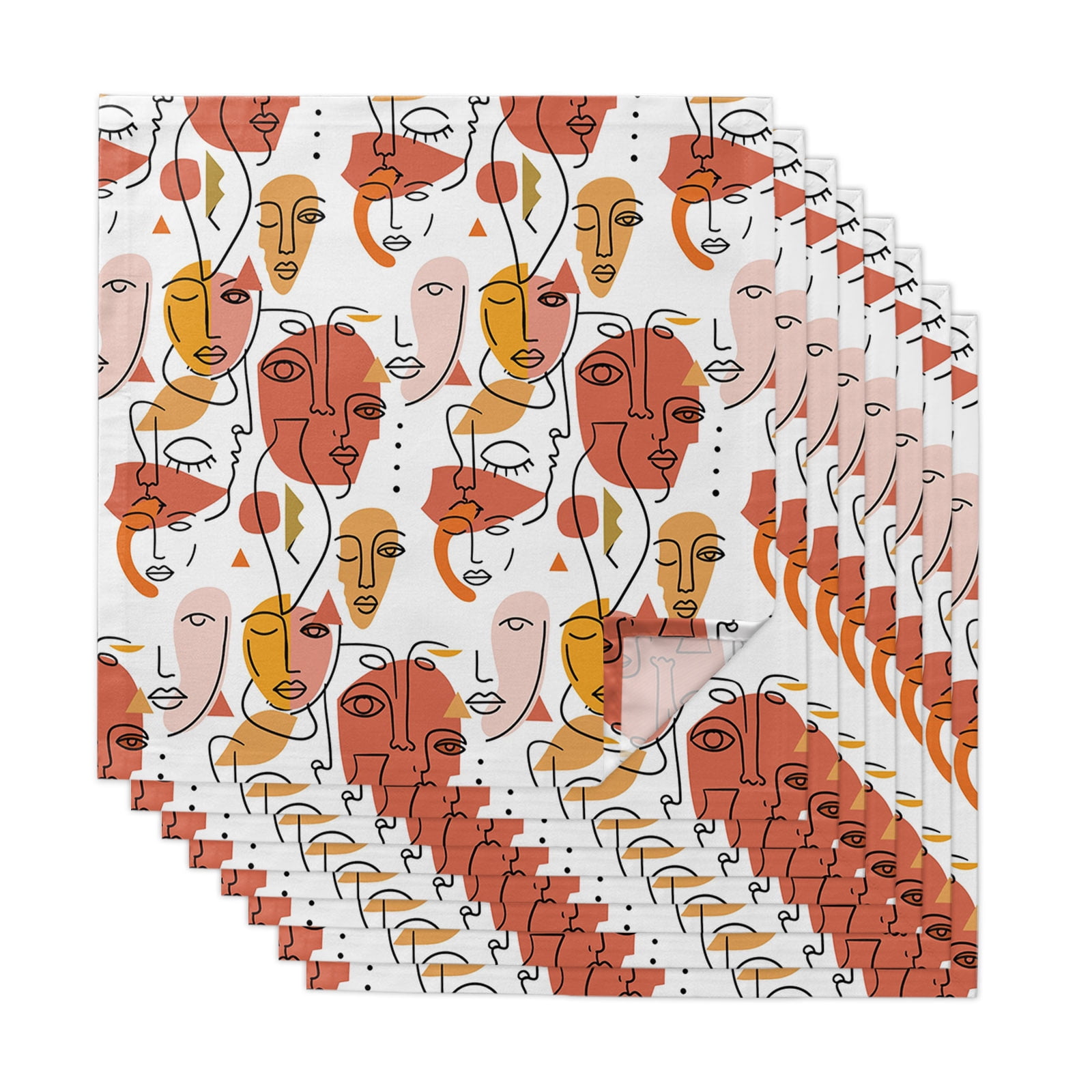 Cloth Napkins Set of 8 Feminine Sketch Cocktail Napkins Abstract Face ...