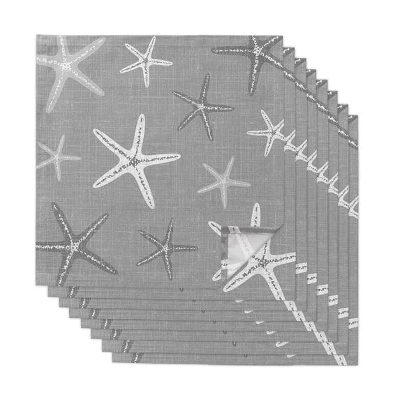 Cloth Napkins Set of 8 Gray Coastal Starfish Cocktail Napkins Ocean ...