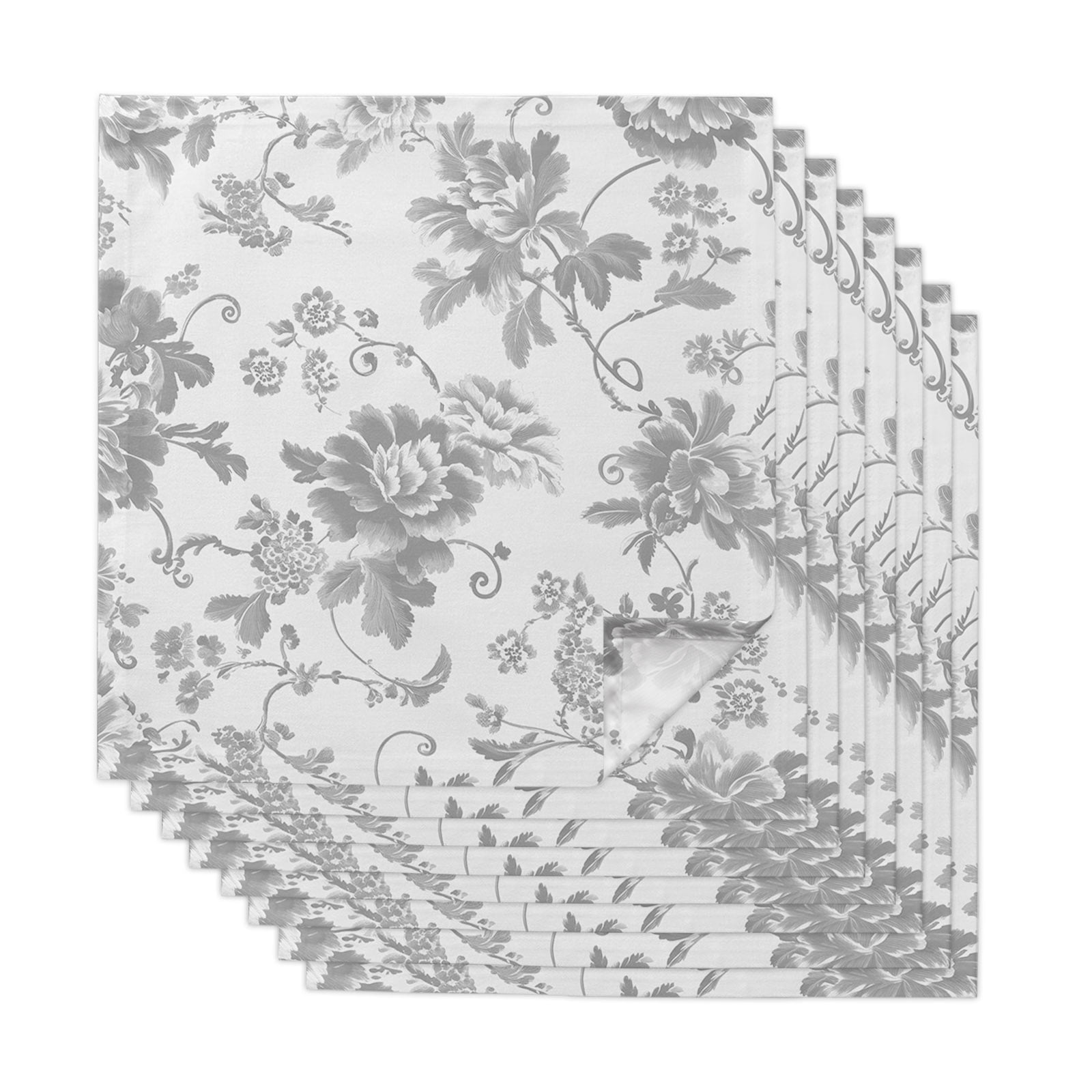 Cloth Napkins Set of 8 Grey Peony Flower Cocktail Napkins Floral Bloom ...