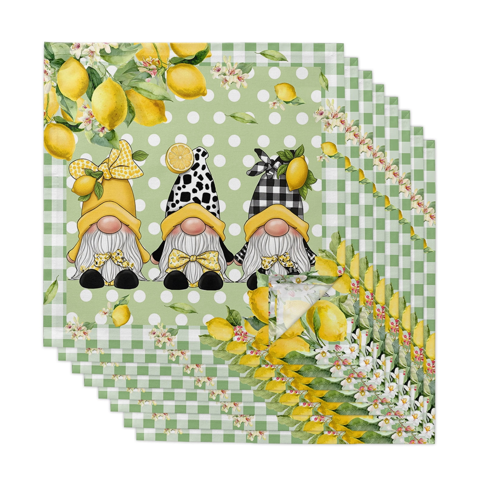 Cloth Napkins Set of 8 Lemon Gnomes Cocktail Napkins Sage Green Polka ...