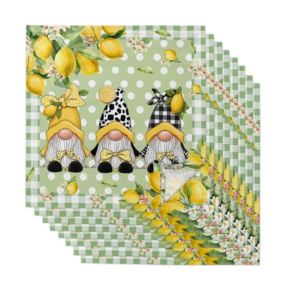 Cloth Napkins Set of 8 Lemon Gnomes Cocktail Napkins Sage Green Polka ...