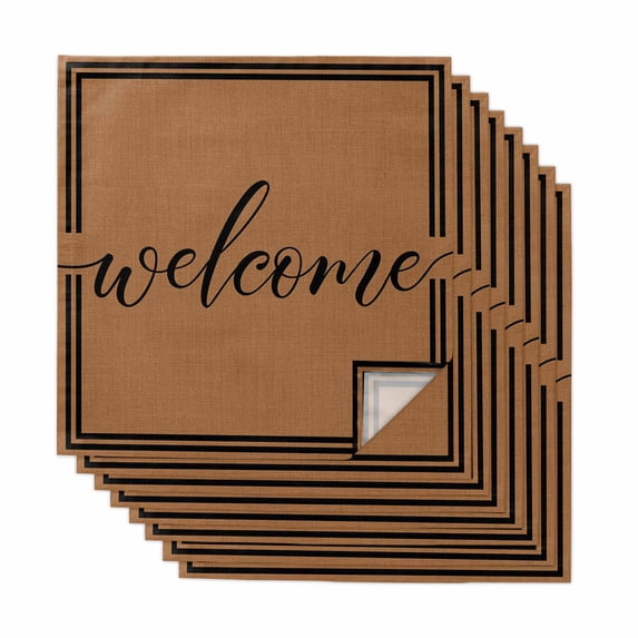 Cloth Napkins Set of 8 Letter Welcome Cocktail Napkins Minimalist Black ...