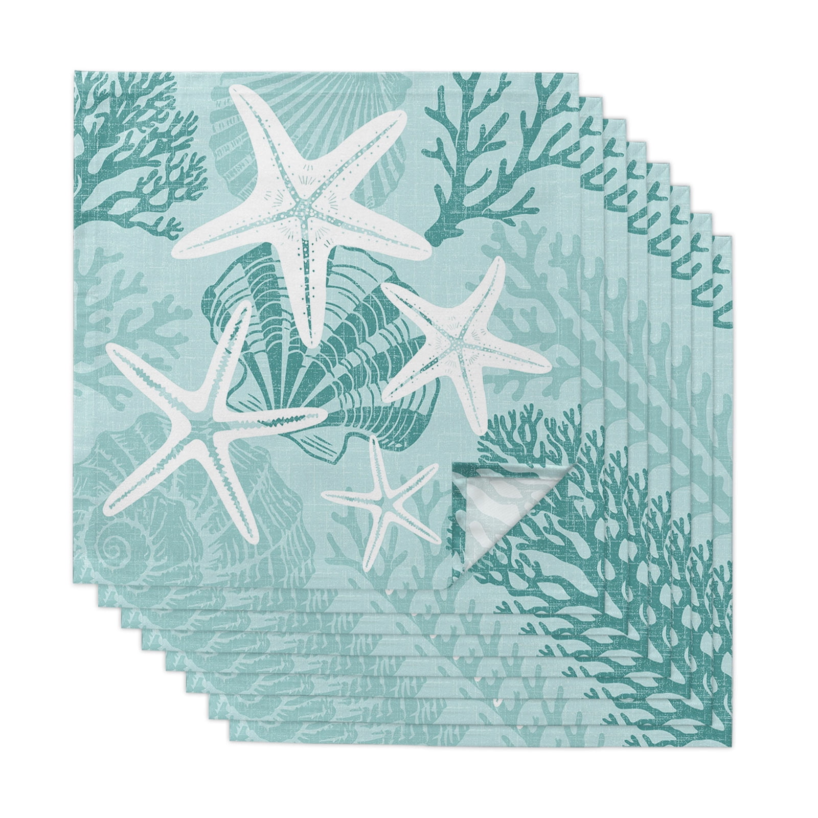 Cloth Napkins Set of 8 Mint Green Linen Ocean Starfish Cocktail Napkins ...