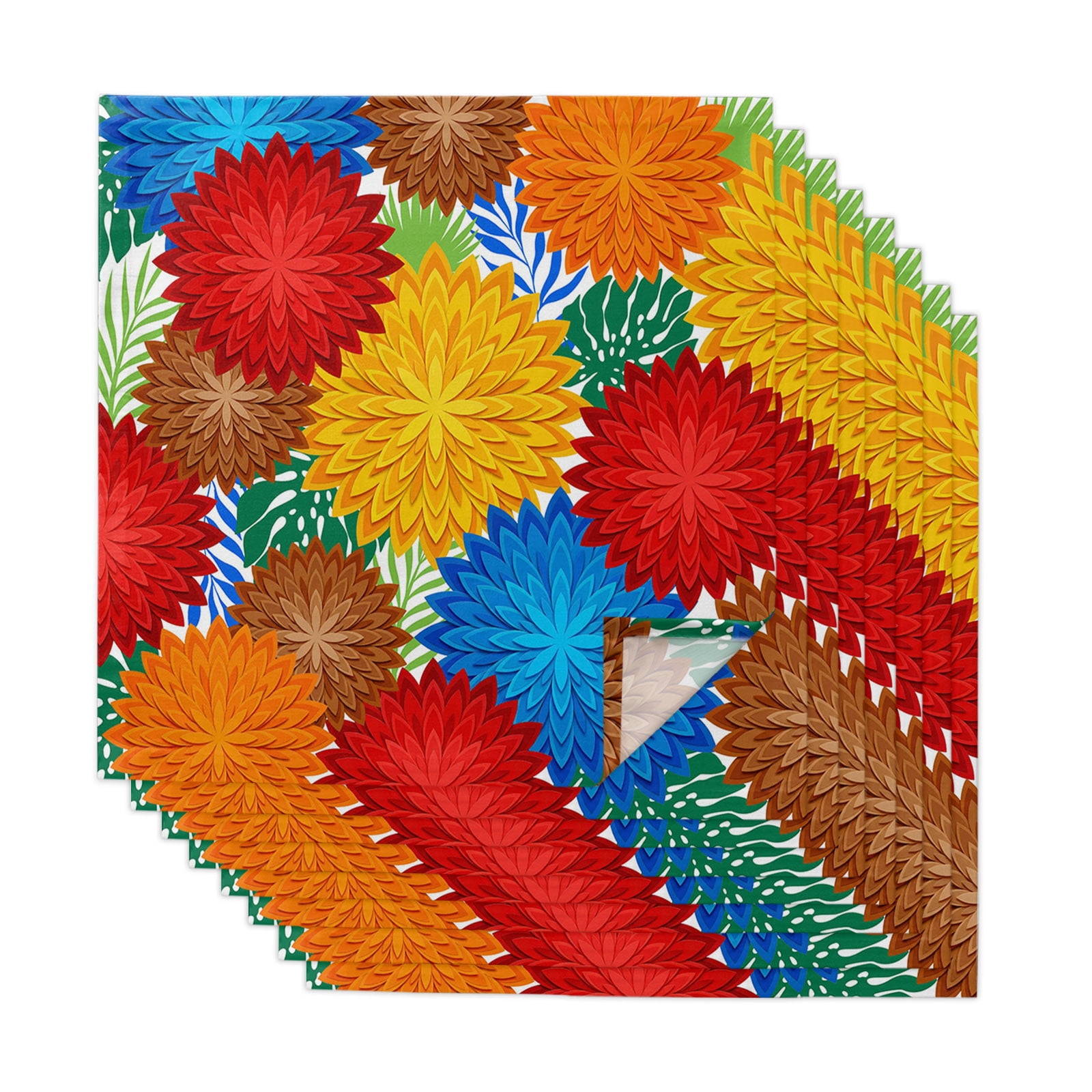 Cloth Napkins Set of 8 Monochrome Blooms Cocktail Napkins Orange Red ...