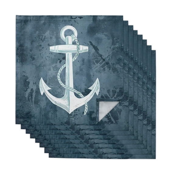 Cloth Napkins Set of 8 Nautical Anchor Cocktail Napkins Rustic Blue ...