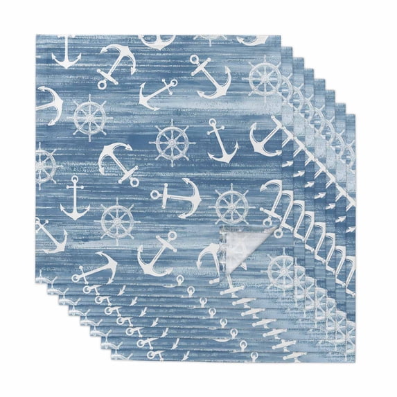 Cloth Napkins Set of 8 Nautical Anchors Rudder Cocktail Napkins Coastal ...