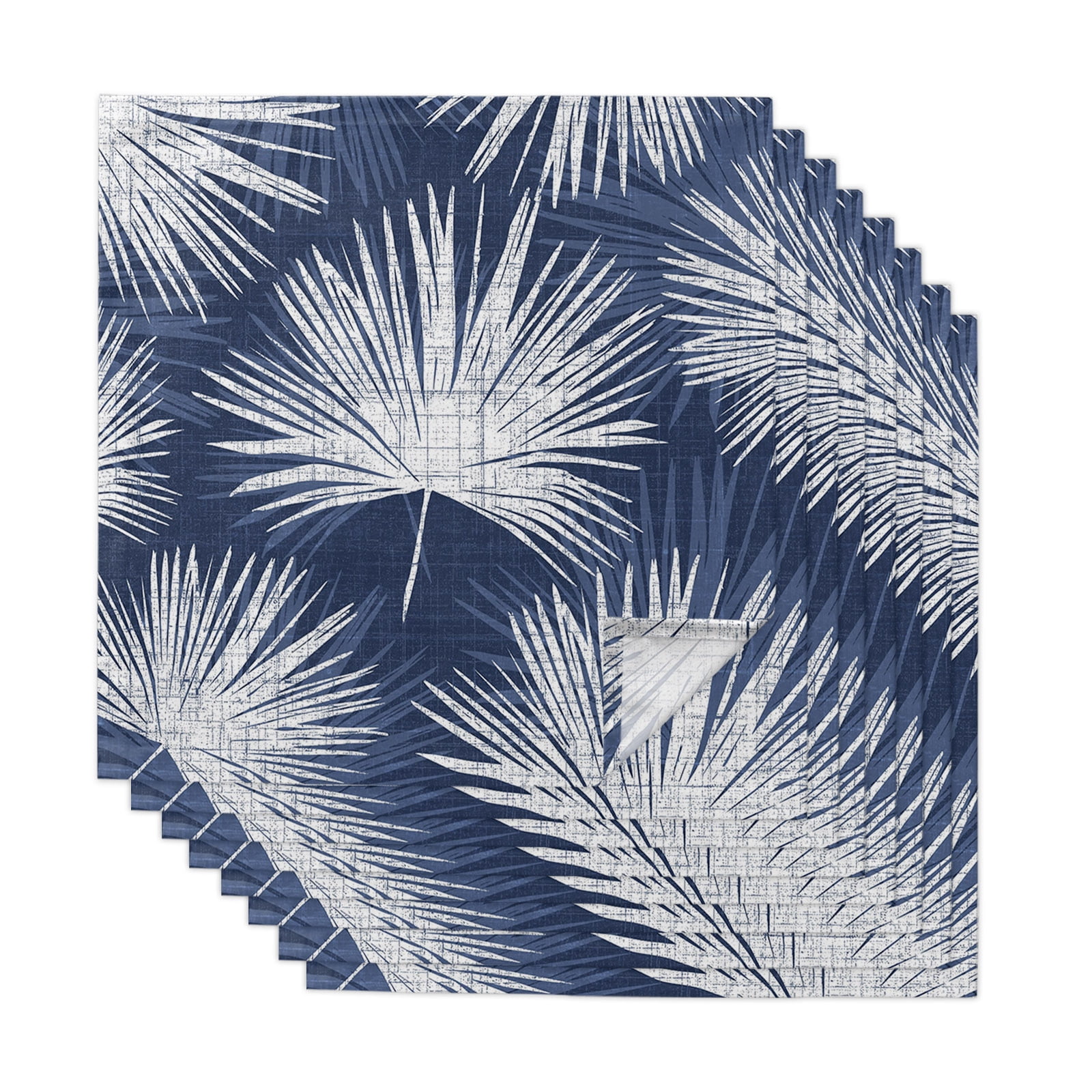 Cloth Napkins Set of 8 Navy Blue Palm Fronds Cocktail Napkins Coastal ...