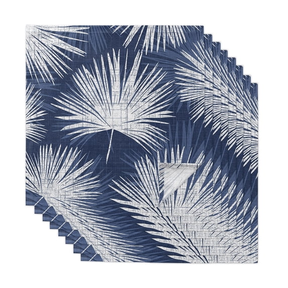 Cloth Napkins Set of 8 Navy Blue Palm Fronds Cocktail Napkins Coastal ...