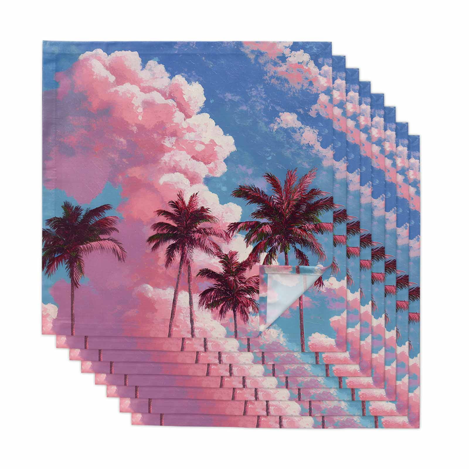 Cloth Napkins Set of 8 Pink Cloud Palm Tree Cocktail Napkins Blue Sky ...