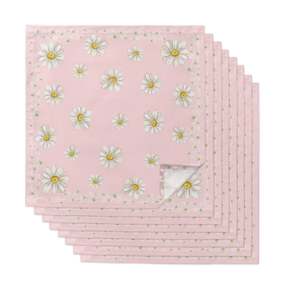 Cloth Napkins Set of 8 Pink Daisy Flower Cocktail Napkins Farmhouse ...