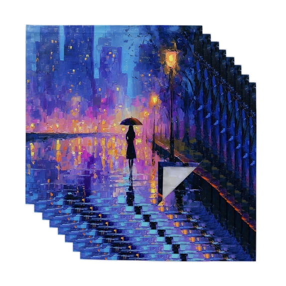 Cloth Napkins Set of 8 Rainy Night Walk Cocktail Napkins Streetlight ...