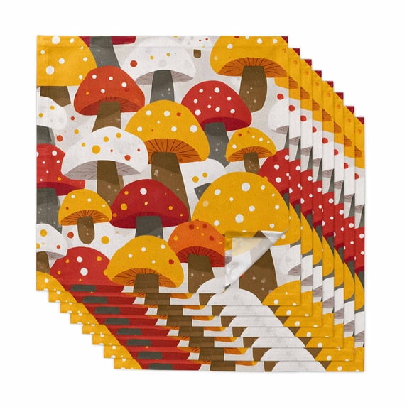 Cloth Napkins Set of 8 Red Yellow Mushrooms Cocktail Napkins Modern ...