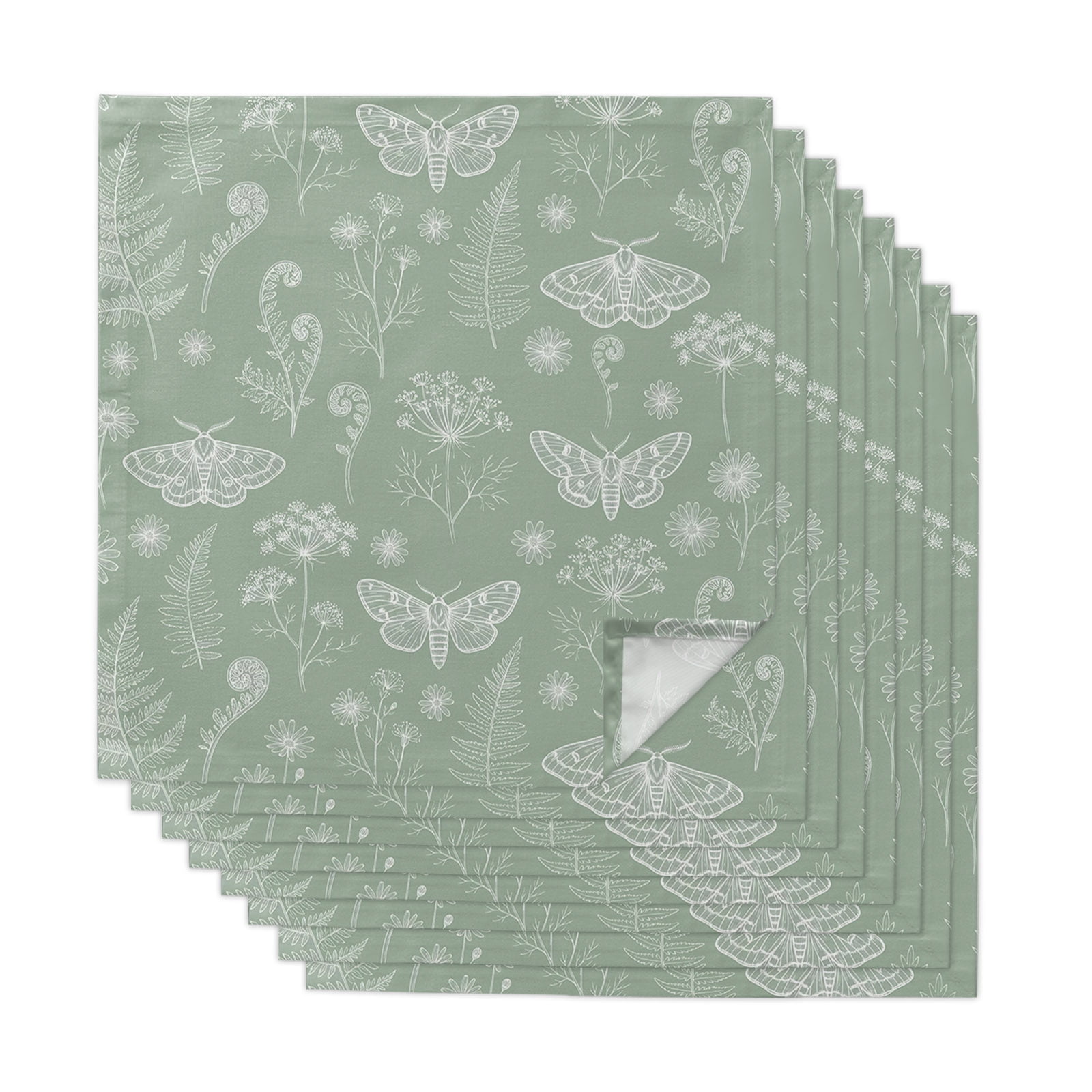Cloth Napkins Set of 8 Sage Green Floral Butterfly Cocktail Napkins ...