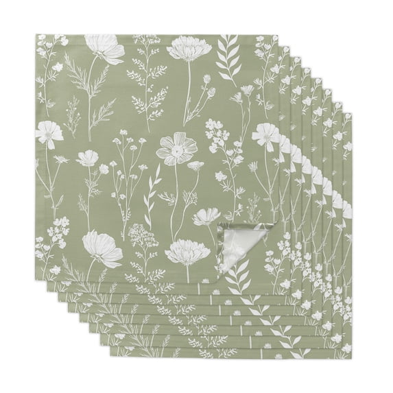 Cloth Napkins Set of 8 Sage Green Spring Wildflowers Cocktail Napkins ...
