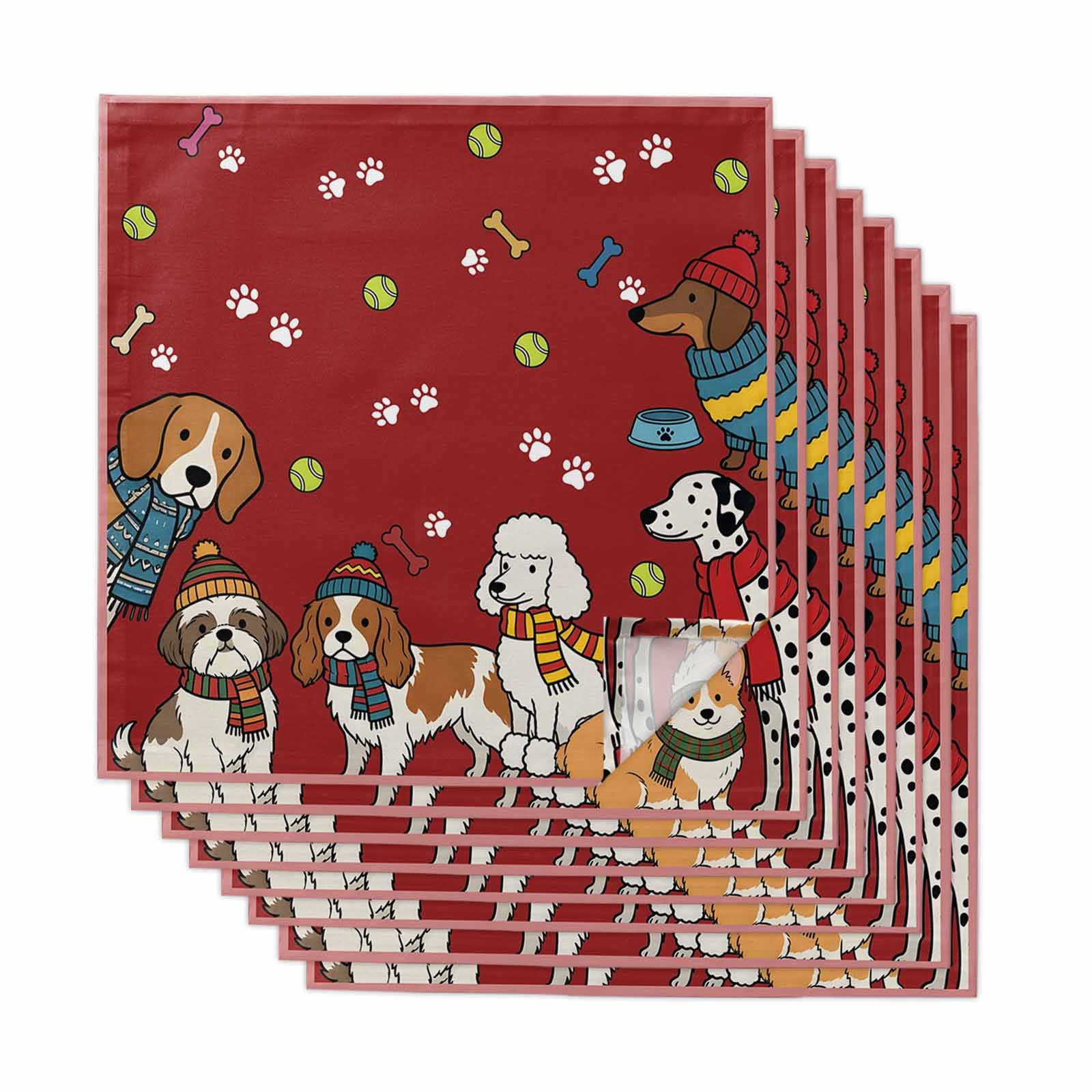 Cloth Napkins Set of 8 Scarf Dog Cocktail Napkins Puppy Animal Paw ...