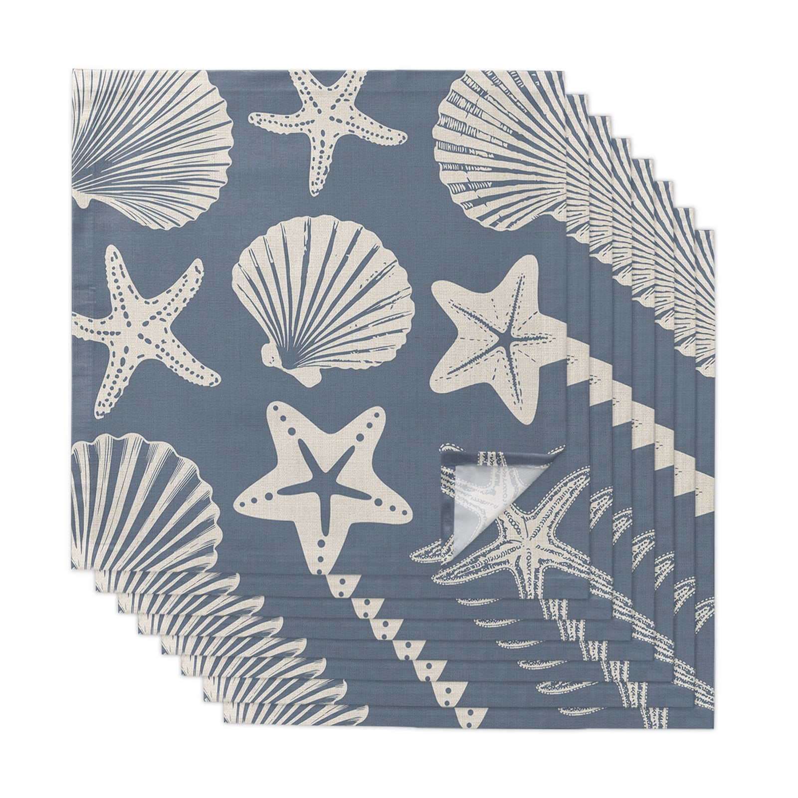 Cloth Napkins Set of 8 Starfish Sea Shells Cocktail Napkins Indigo ...
