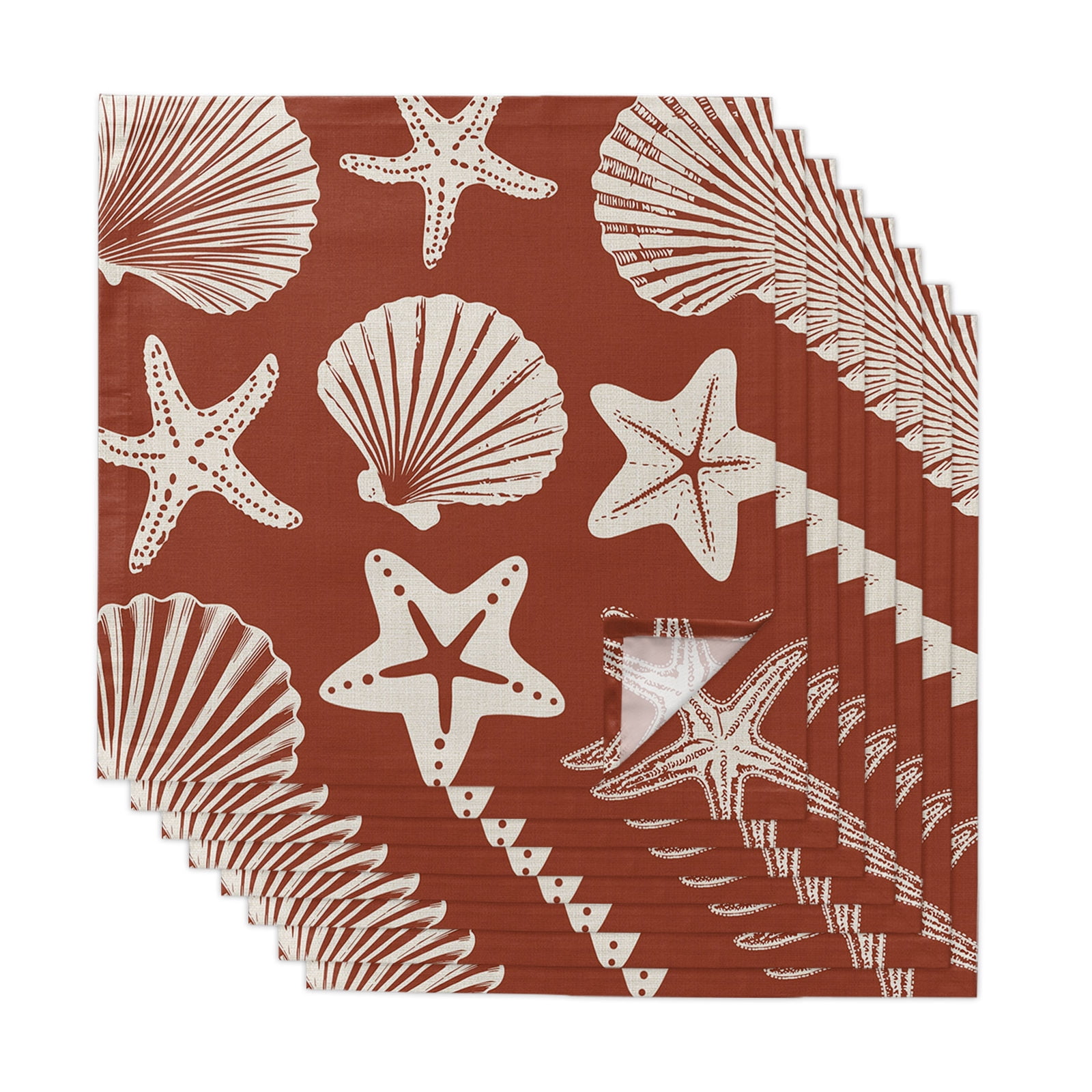 Cloth Napkins Set of 8 Starfish Sea Shells Cocktail Napkins Red Coastal ...