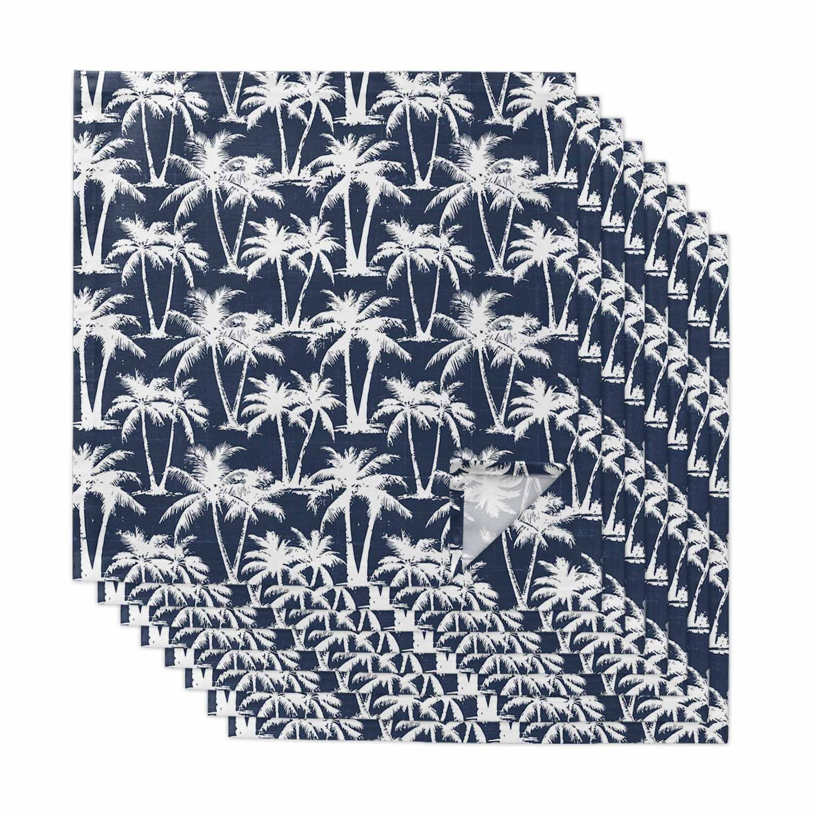 Cloth Napkins Set of 8 Summer Palm Tree Cocktail Napkins Navy Blue ...