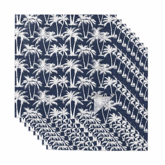 Cloth Napkins Set of 8 Summer Palm Tree Cocktail Napkins Navy Blue ...
