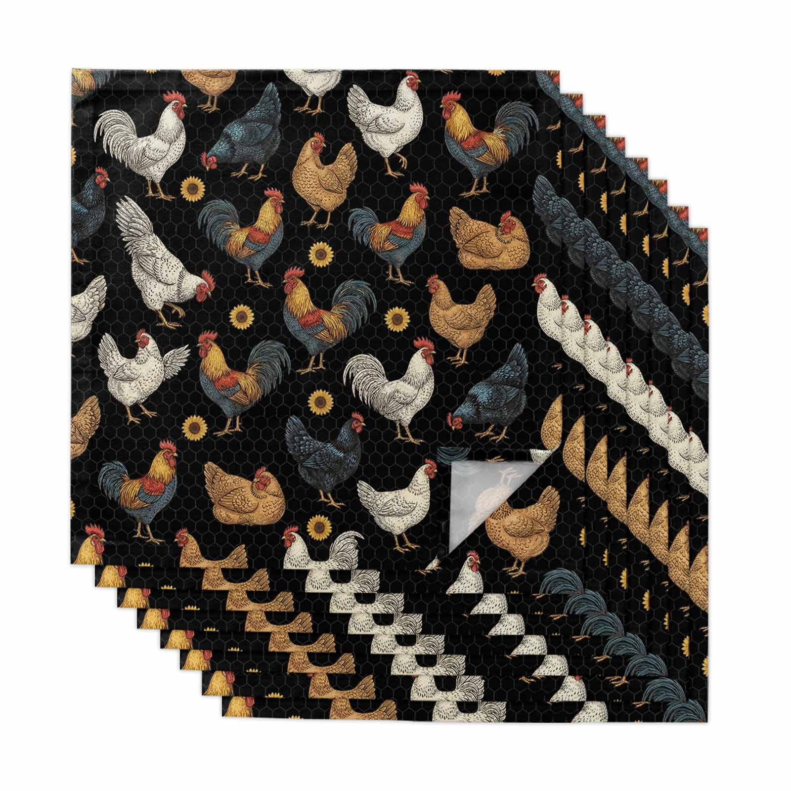 Cloth Napkins Set of 8 Sunflower Rooster Cocktail Napkins Farmhouse ...
