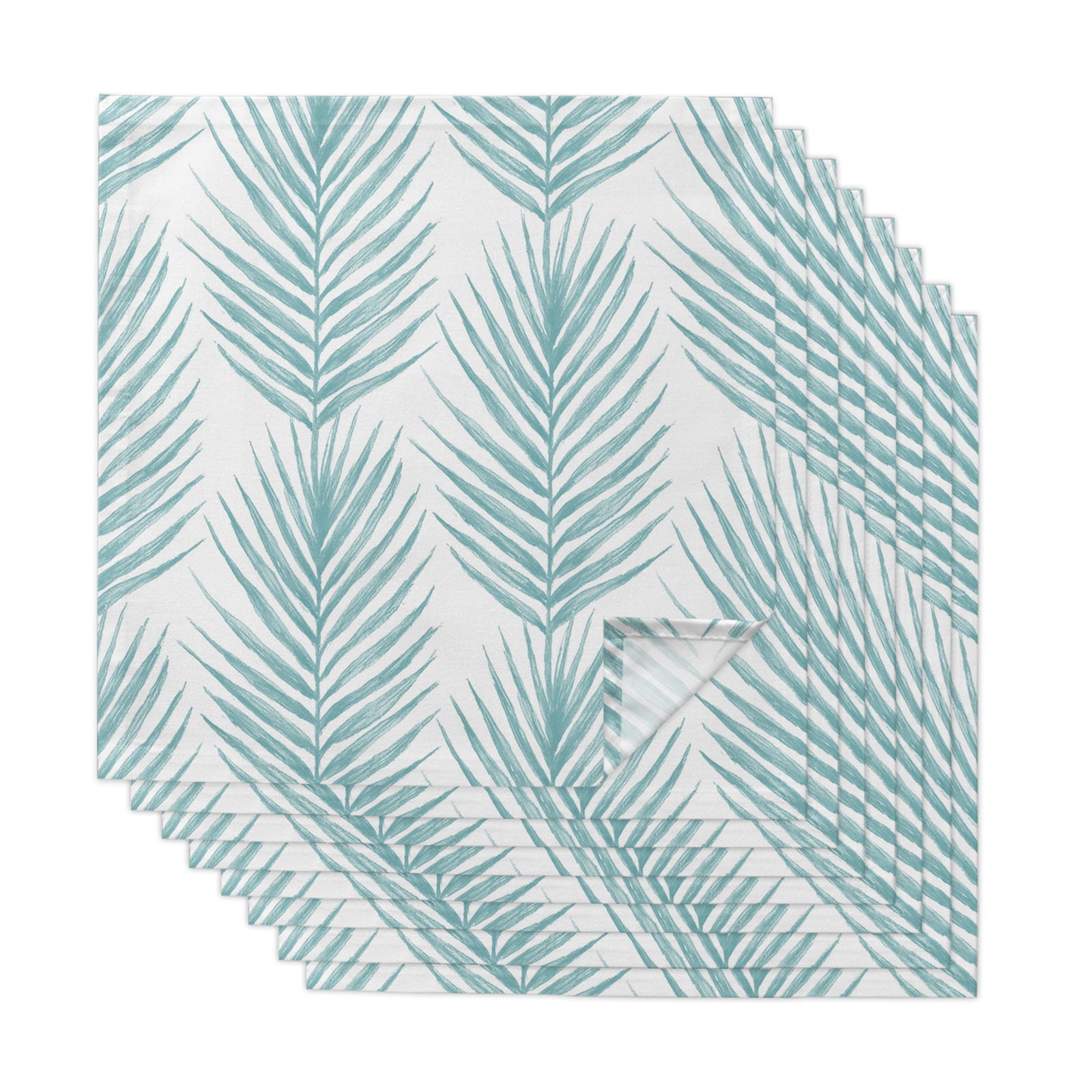 Cloth Napkins Set of 8 Teal Palm Leaves Cocktail Napkins Tropical Ferns ...