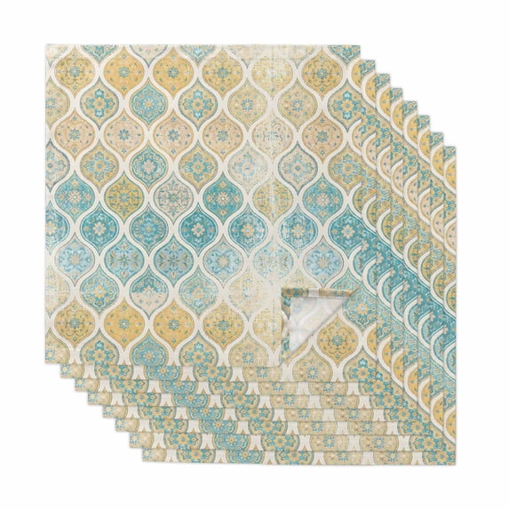 Cloth Napkins Set of 8 Teal Yellow Boho Geometric Cocktail Napkins ...