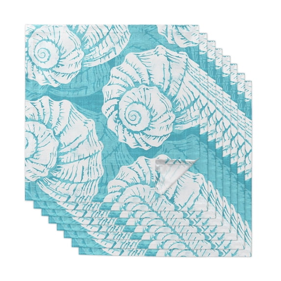 Cloth Napkins Set of 8 Turquoise Coastal Shells Cocktail Napkins Ocean ...