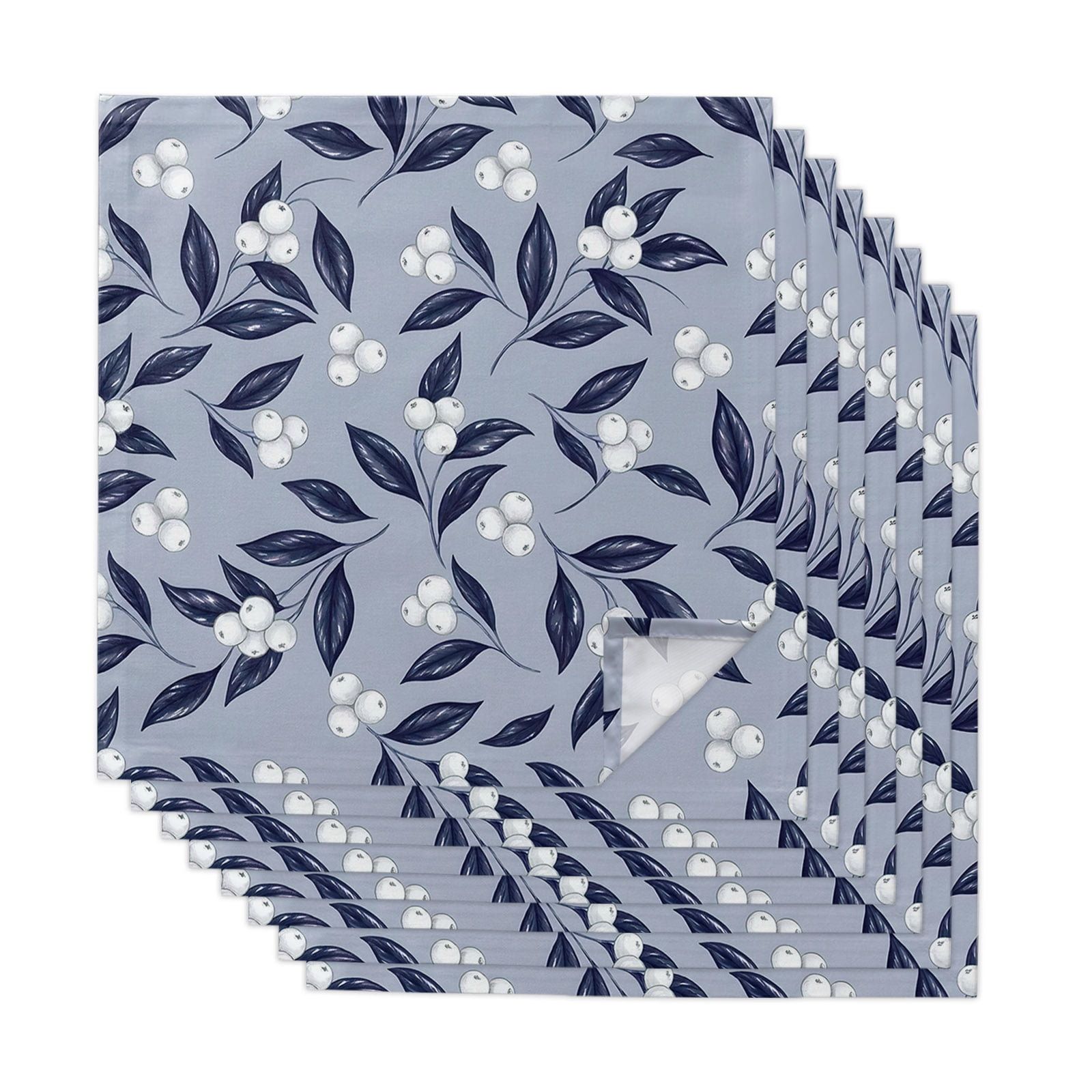 Cloth Napkins Set of 8 White Berry Cocktail Napkins Nature Botanical ...