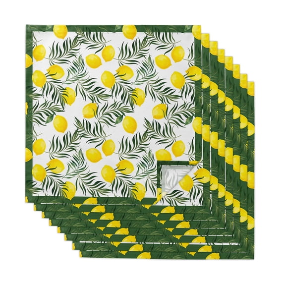 Cloth Napkins Set of 8 Yellow Lemon Cocktail Napkins Green Leaves ...