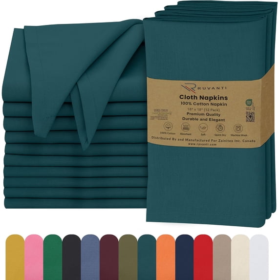 Cloth Napkins Set of 12, 18x18 Inches, 100% Cotton, Washable, Soft ...