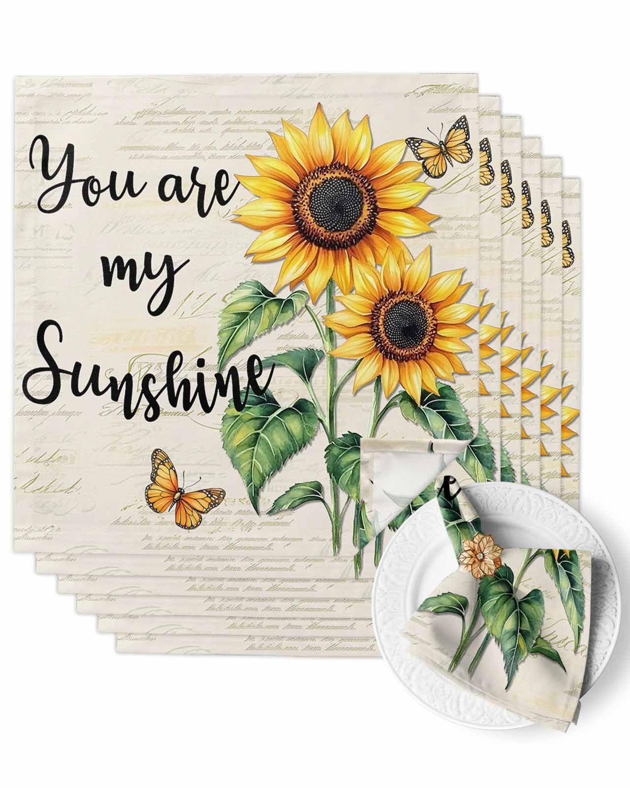 Cloth Napkins Spring Rustic Sunflower Butterfly Washable Soft Kitchen ...