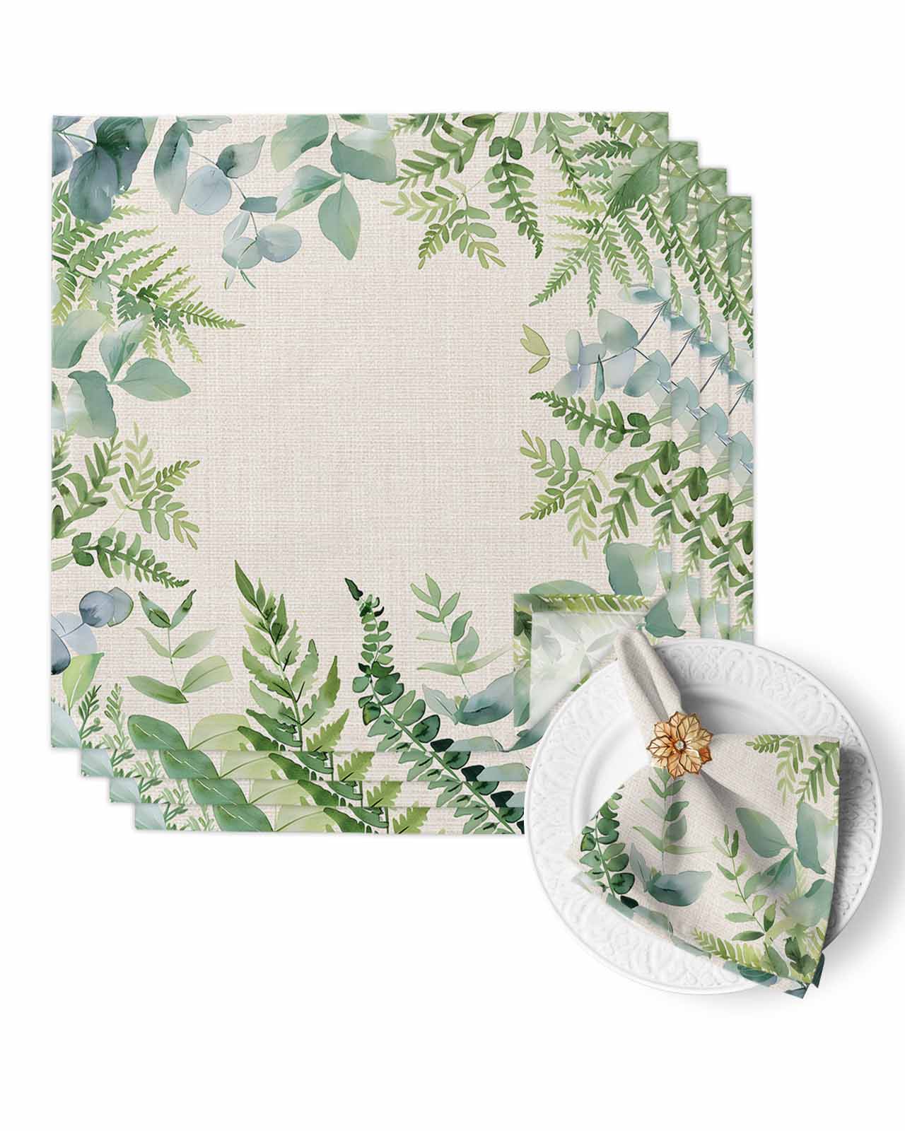 Cloth Napkins Summer Eucalyptus Leaf Vintage Linen Washable Soft ...