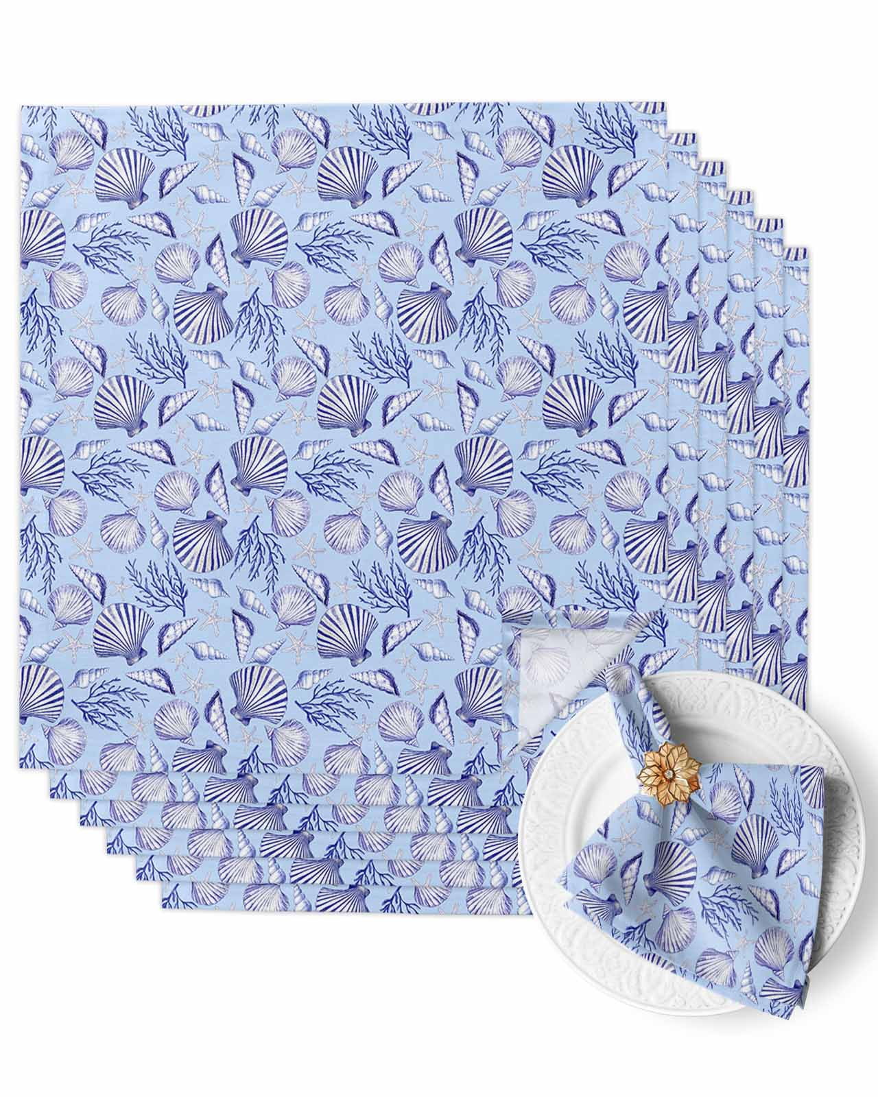 Cloth Napkins Summer Ocean Coral Starfish Conch Washable Soft Kitchen ...