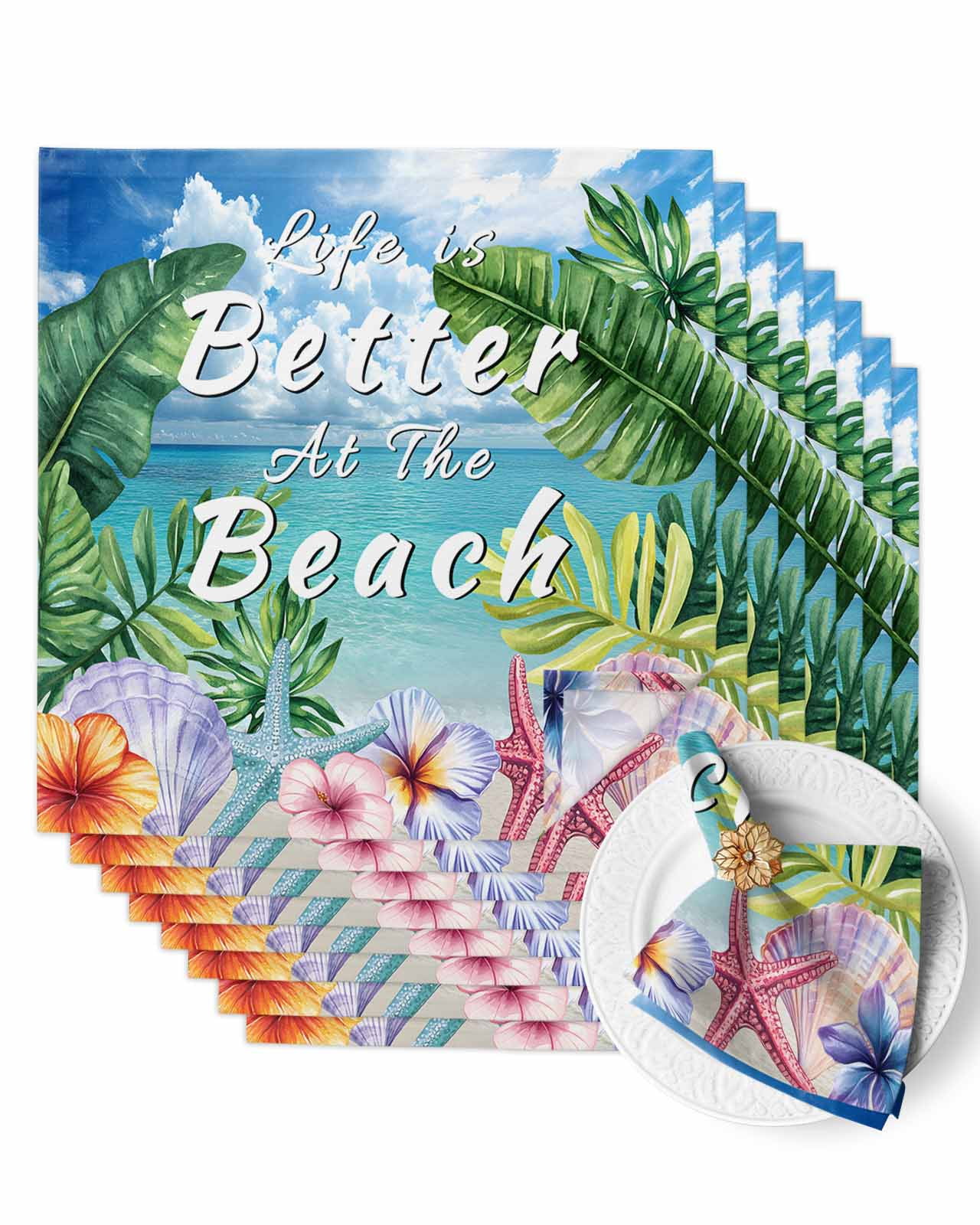 Cloth Napkins Summer Ocean Flower Leaf Starfish Shell Washable Soft ...