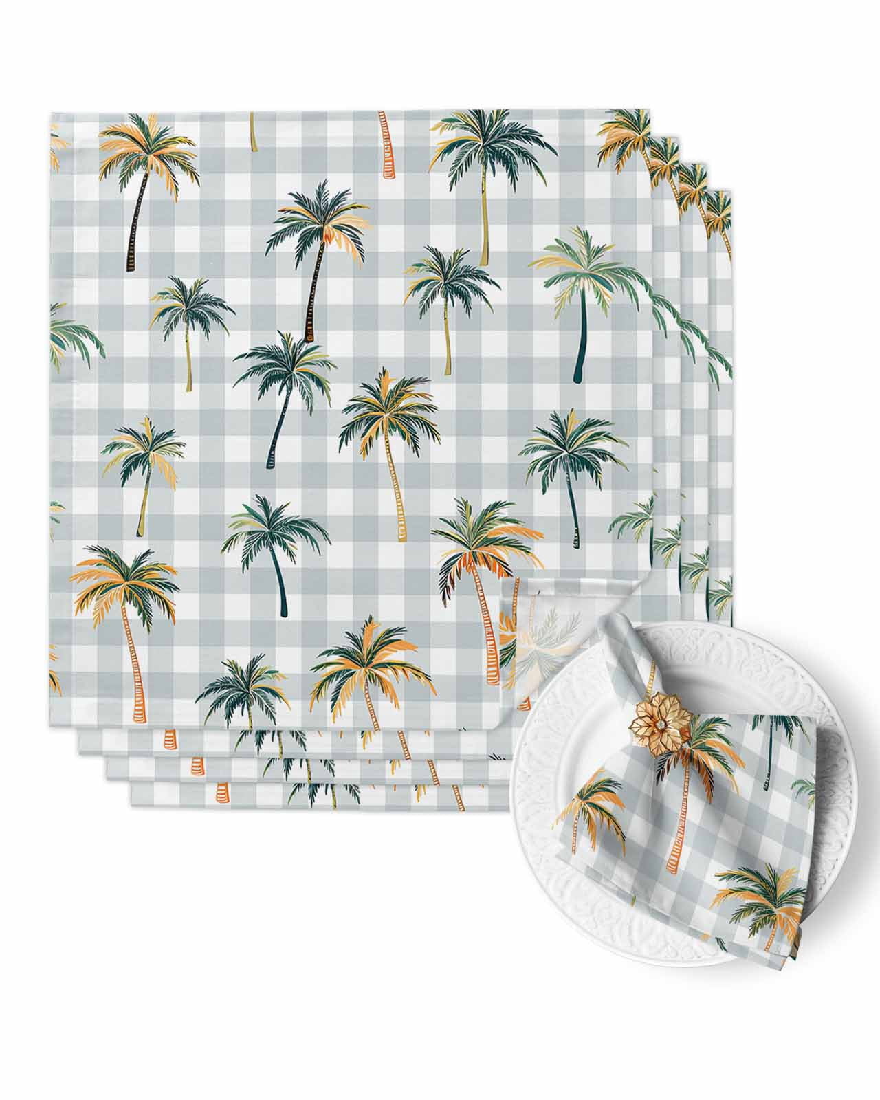 Cloth Napkins Summer Retro Palm Trees on Buffalo Plaid Washable Soft ...