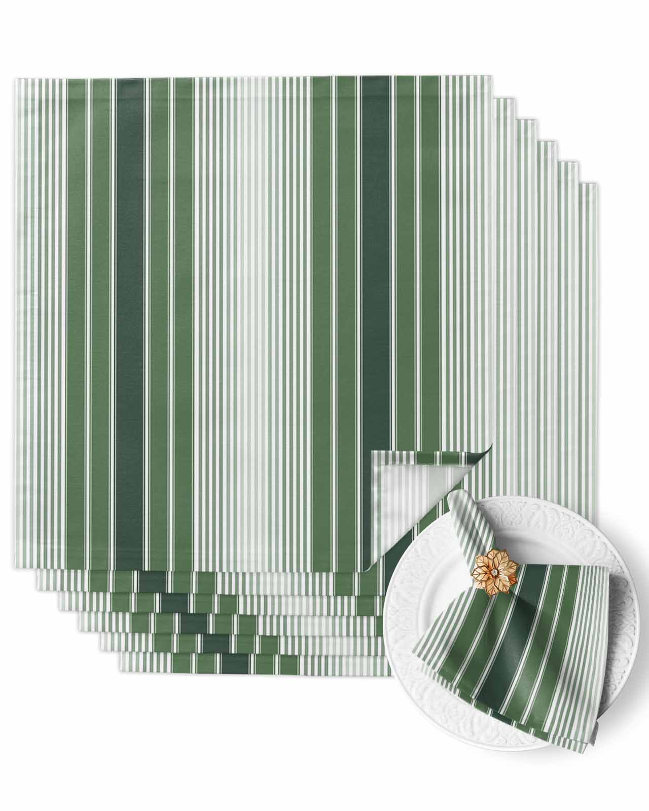 Cloth Napkins Summer Rustic Sage Green Lines Washable Soft Kitchen ...