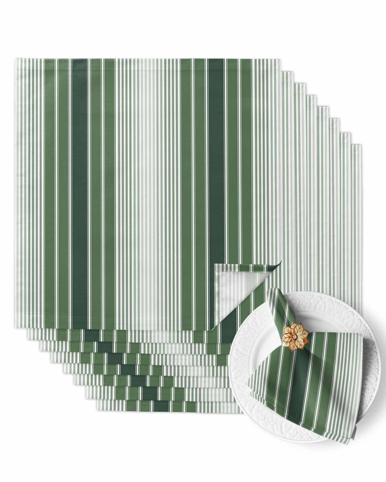 Cloth Napkins Summer Rustic Sage Green Lines Washable Soft Kitchen ...