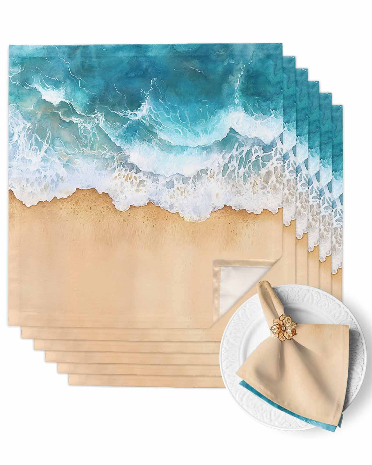 Cloth Napkins Summer Watercolor Coastal Beach Washable Soft Kitchen ...