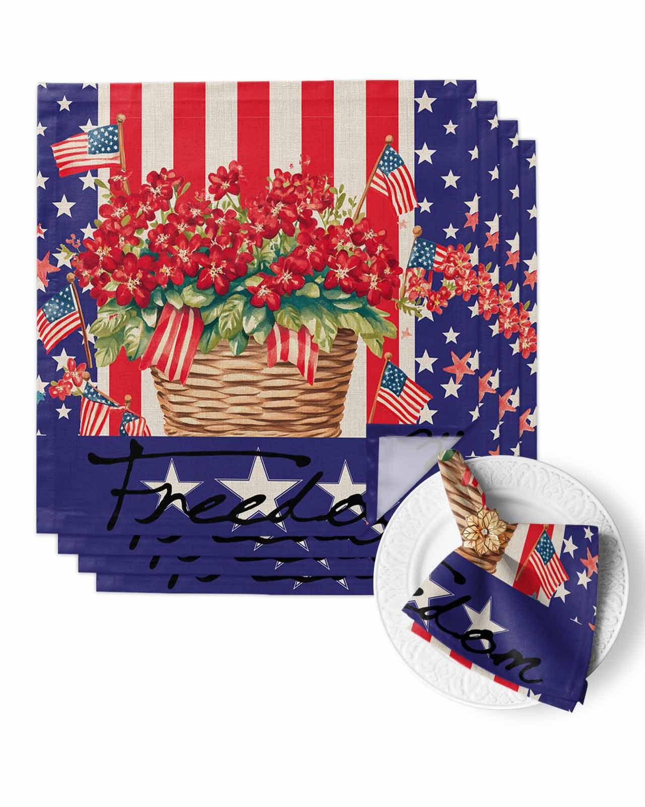Cloth Napkins USA Stars Stripe Floral Washable Soft Kitchen Dinner ...
