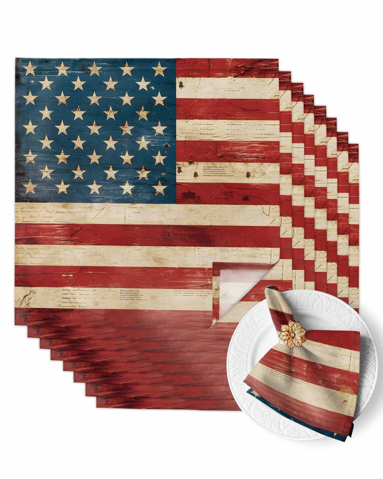 Cloth Napkins Vintage Shabby American Flag Wooden Texture Washable Soft ...