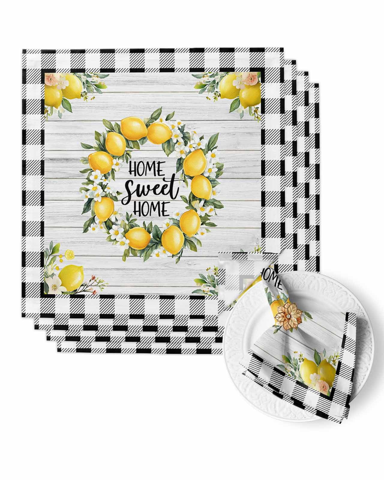 Cloth Napkins Vintage Watercolor Lemon White Wood Washable Soft Kitchen ...
