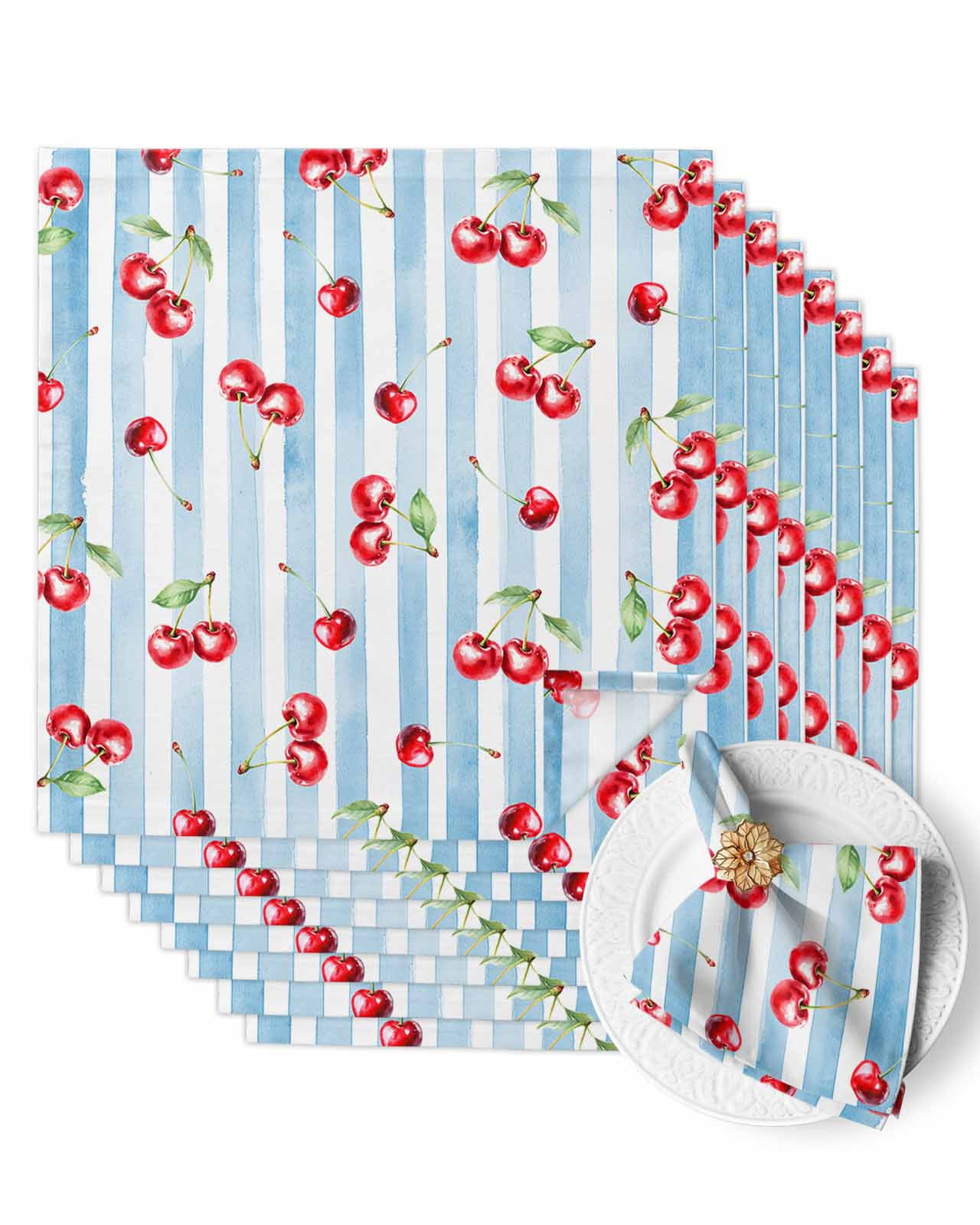 Cloth Napkins Watercolor Cherry Red Fruit Art Washable Soft Kitchen ...