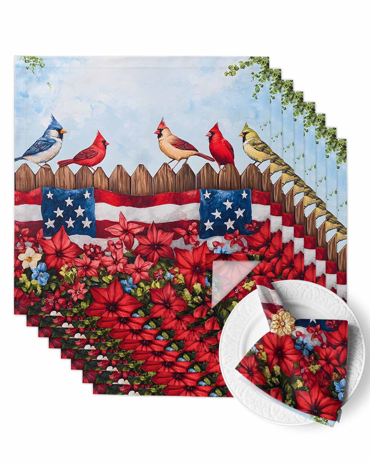 Cloth Napkins Watercolor Farmhouse Fence Birds Floral Washable Soft Kitchen Dinner Napkin Set of ...