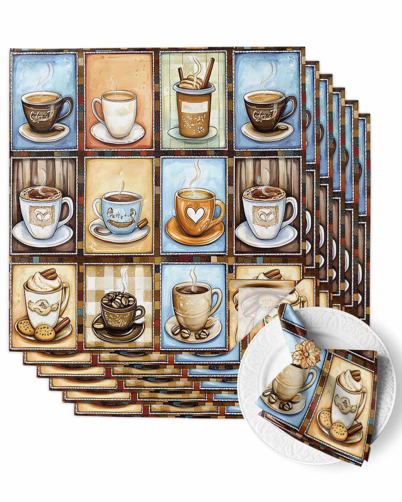 Cloth Napkins Watercolor Retro Coffee Theme Washable Soft Kitchen ...