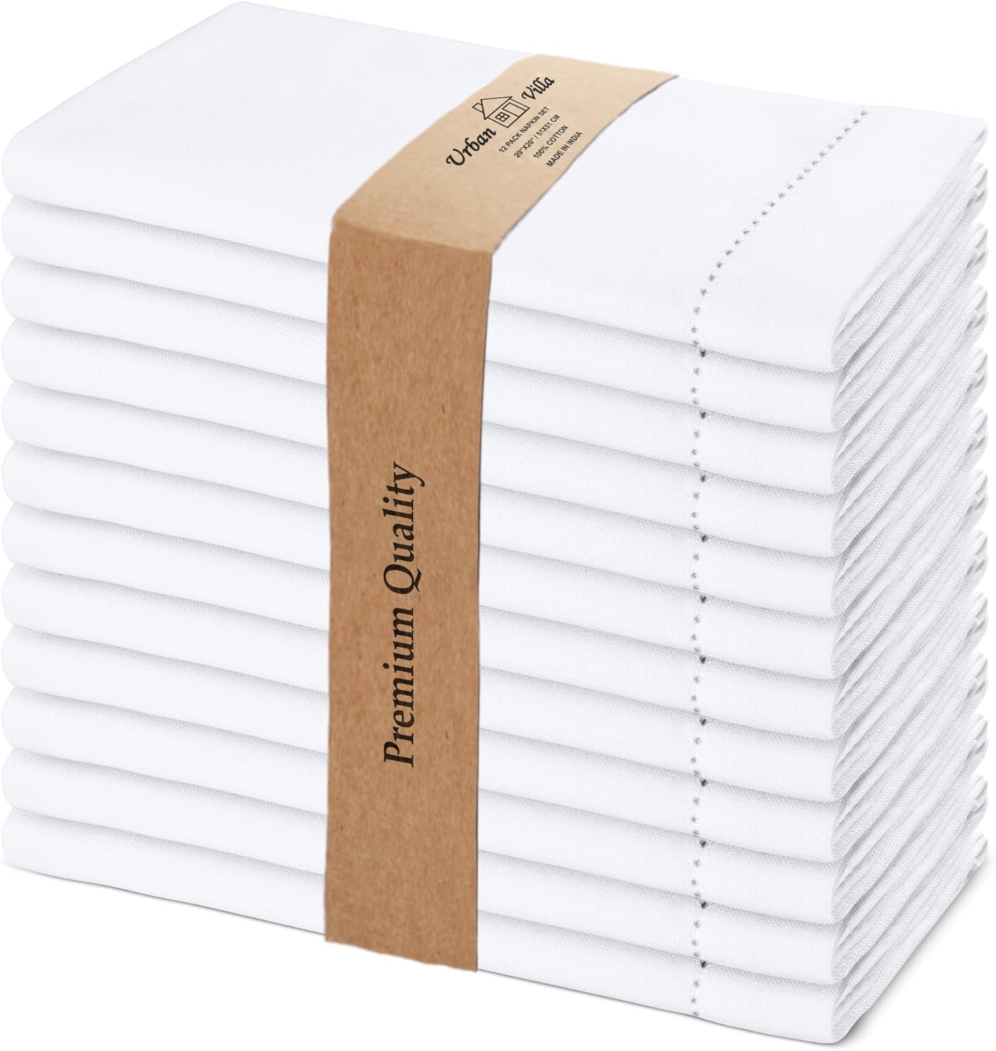 Cloth Napkins White Hemstitch Dinner Napkins Set of 12 (20X20) 100% ...