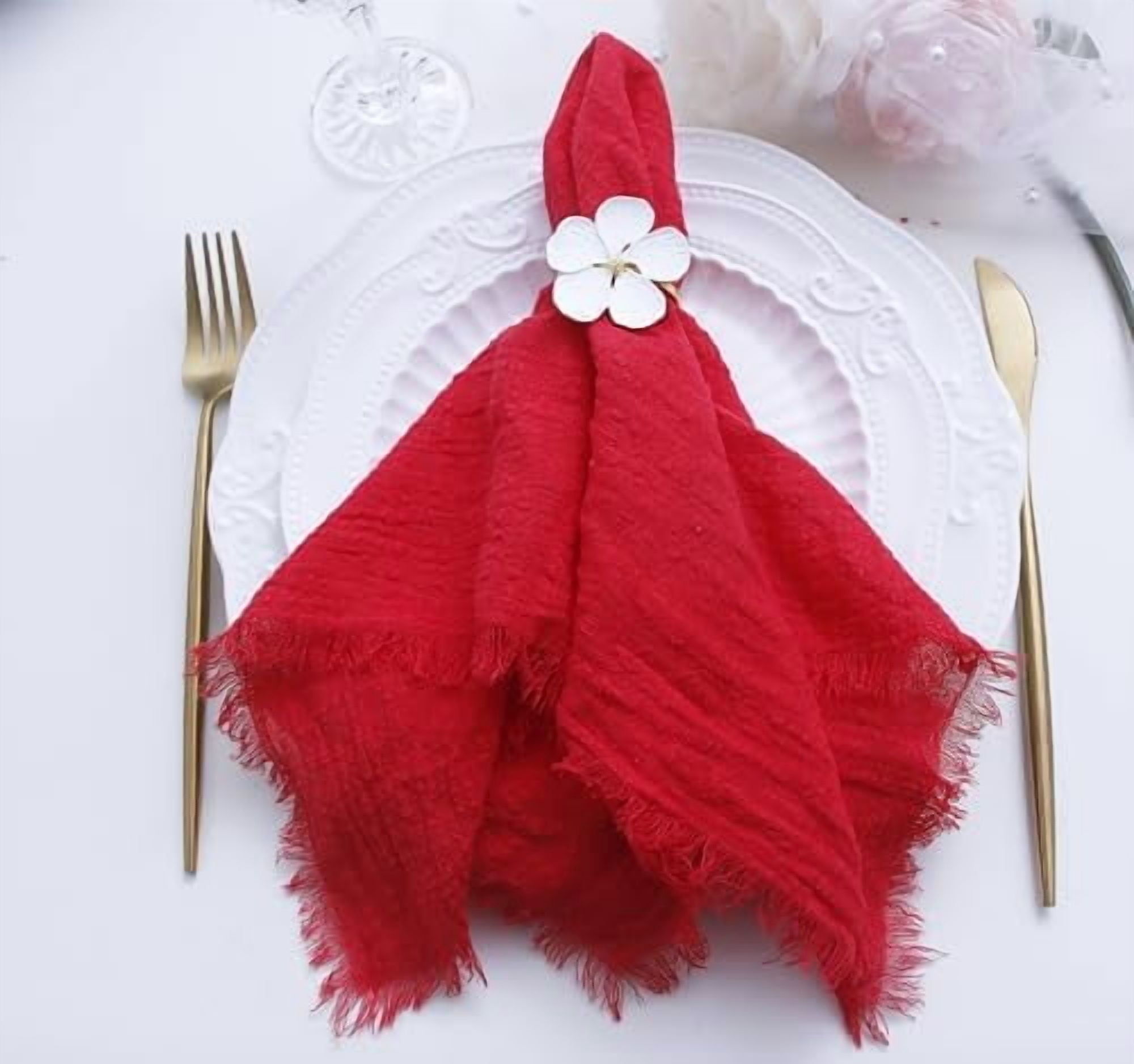 Cloth Napkins with Fringe Set of 12,100% Soft Cotton, Christmas Gauze ...