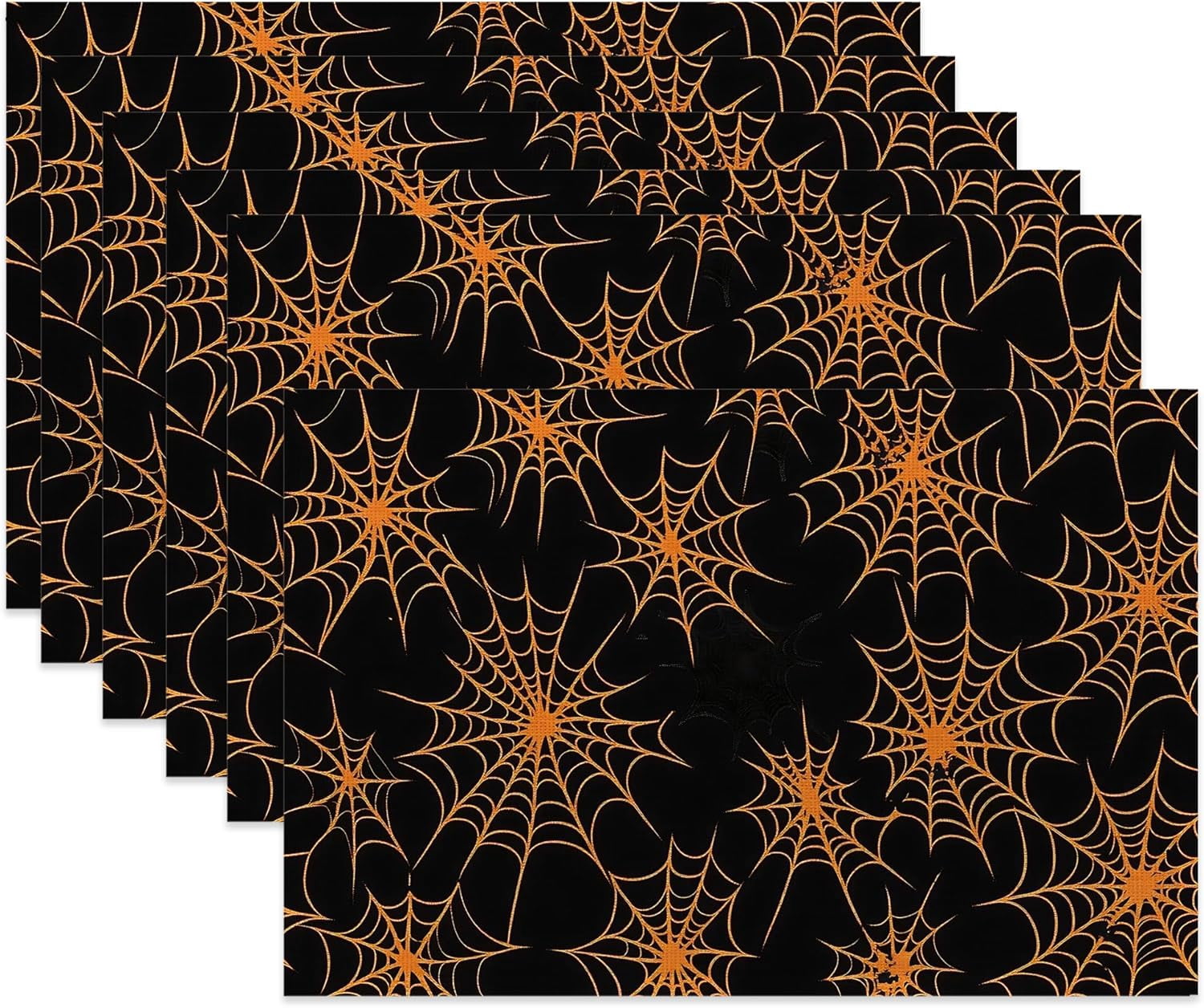 Cloth Placemats,Orange Spider Web Fabric Placemats Set of 6,Washable ...